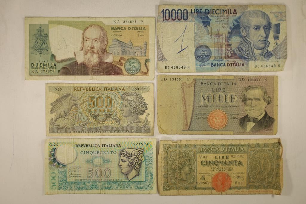 6-ITALIAN LIRE BILLS: 1943-FIFTY, 1966-500,