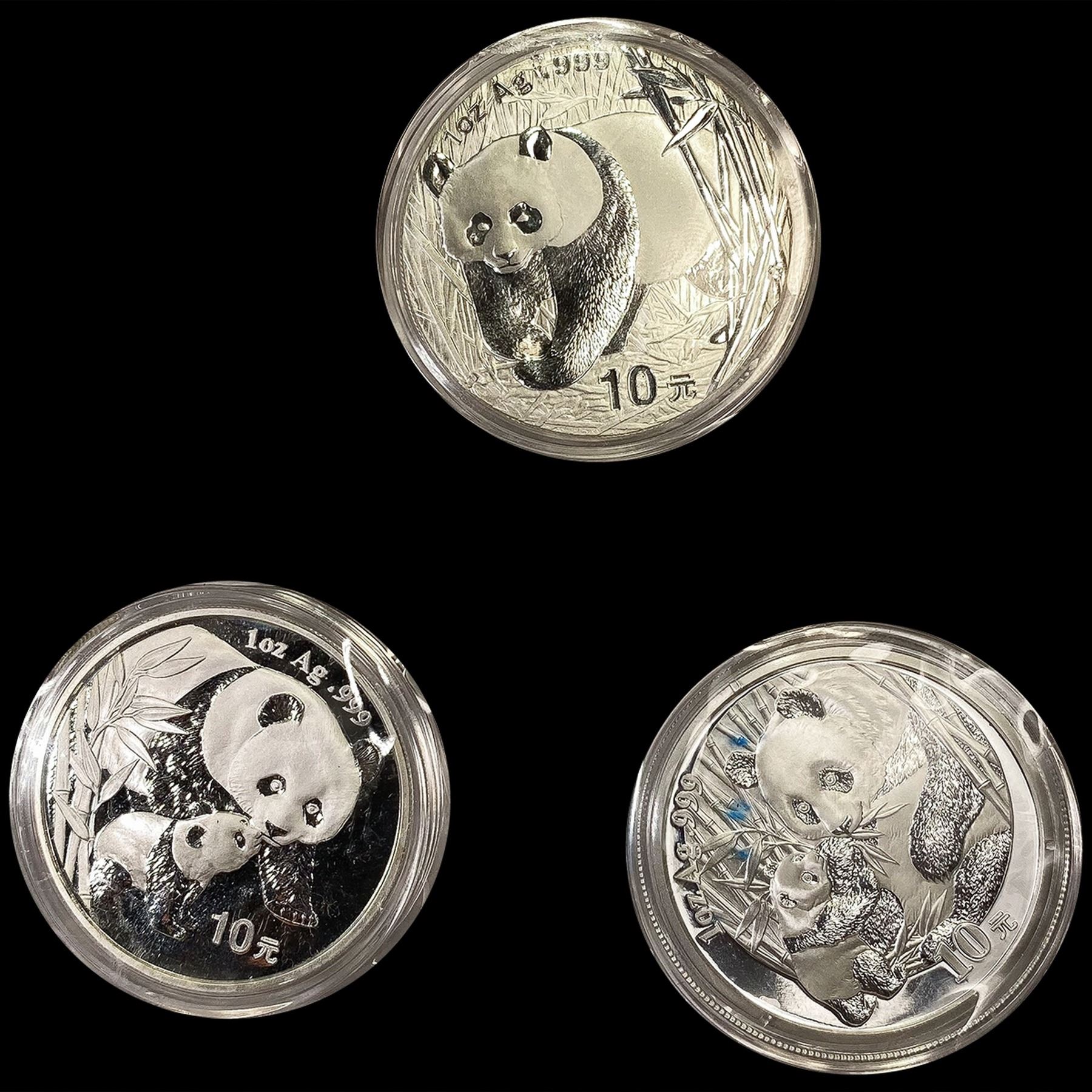 3 China 1oz Silver 10 Yuan 2002 2004 2005 G