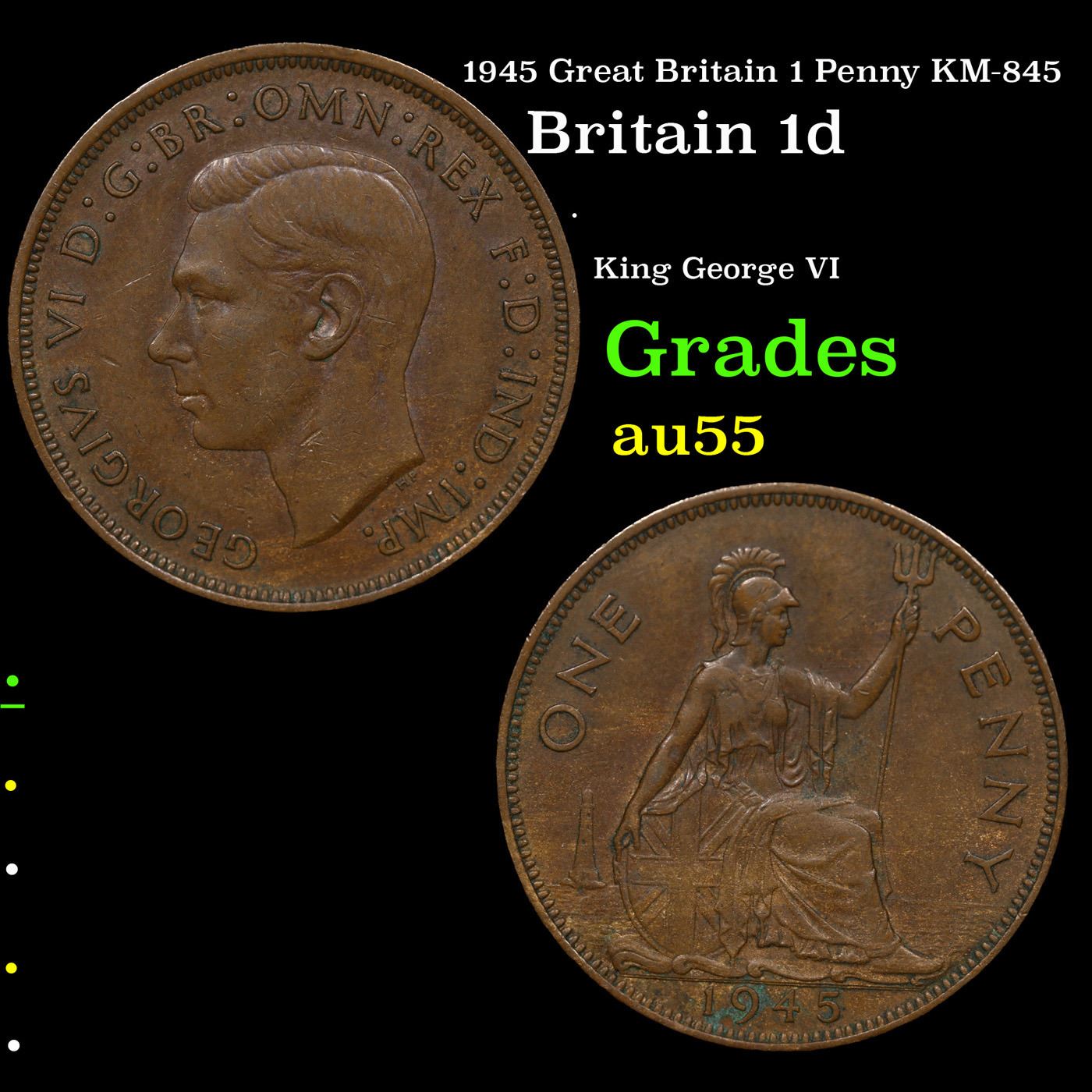 1945 Great Britain 1 Penny KM-845 Grades Choice AU