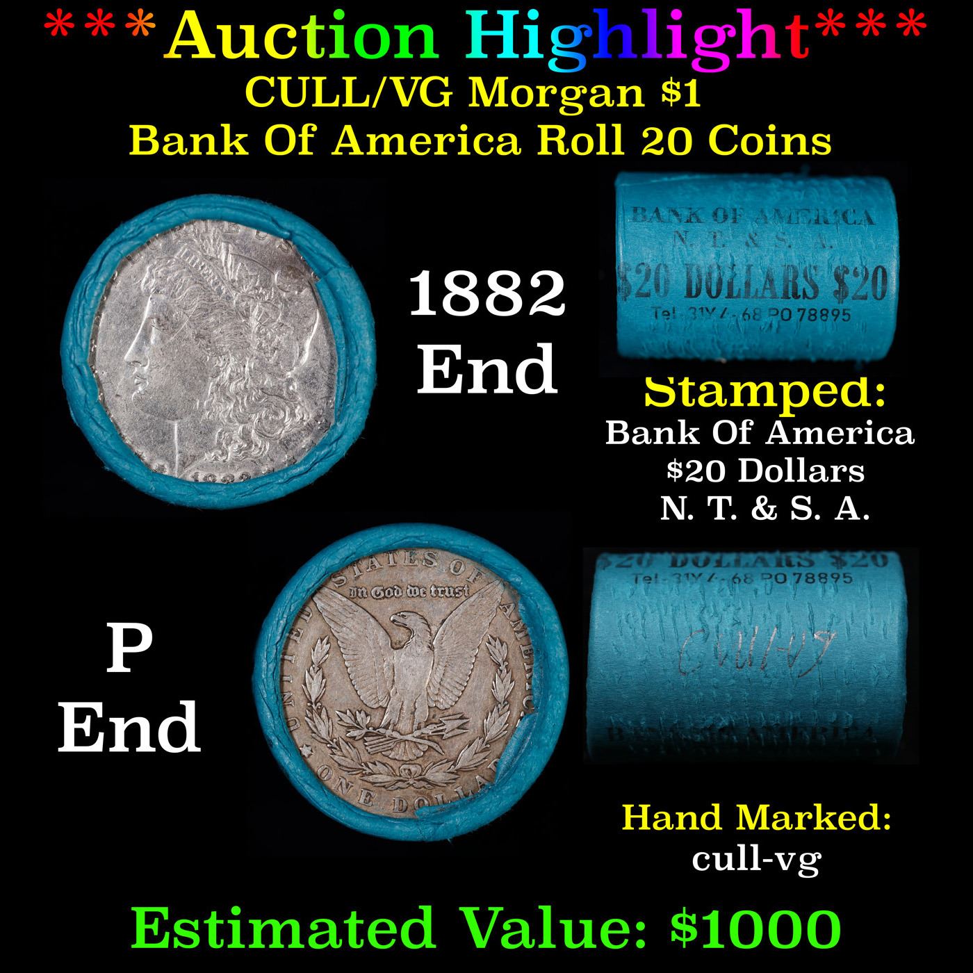 ***Auction Highlight*** 1882 & P Morgan Cull-VG Bank Of America Solid ...