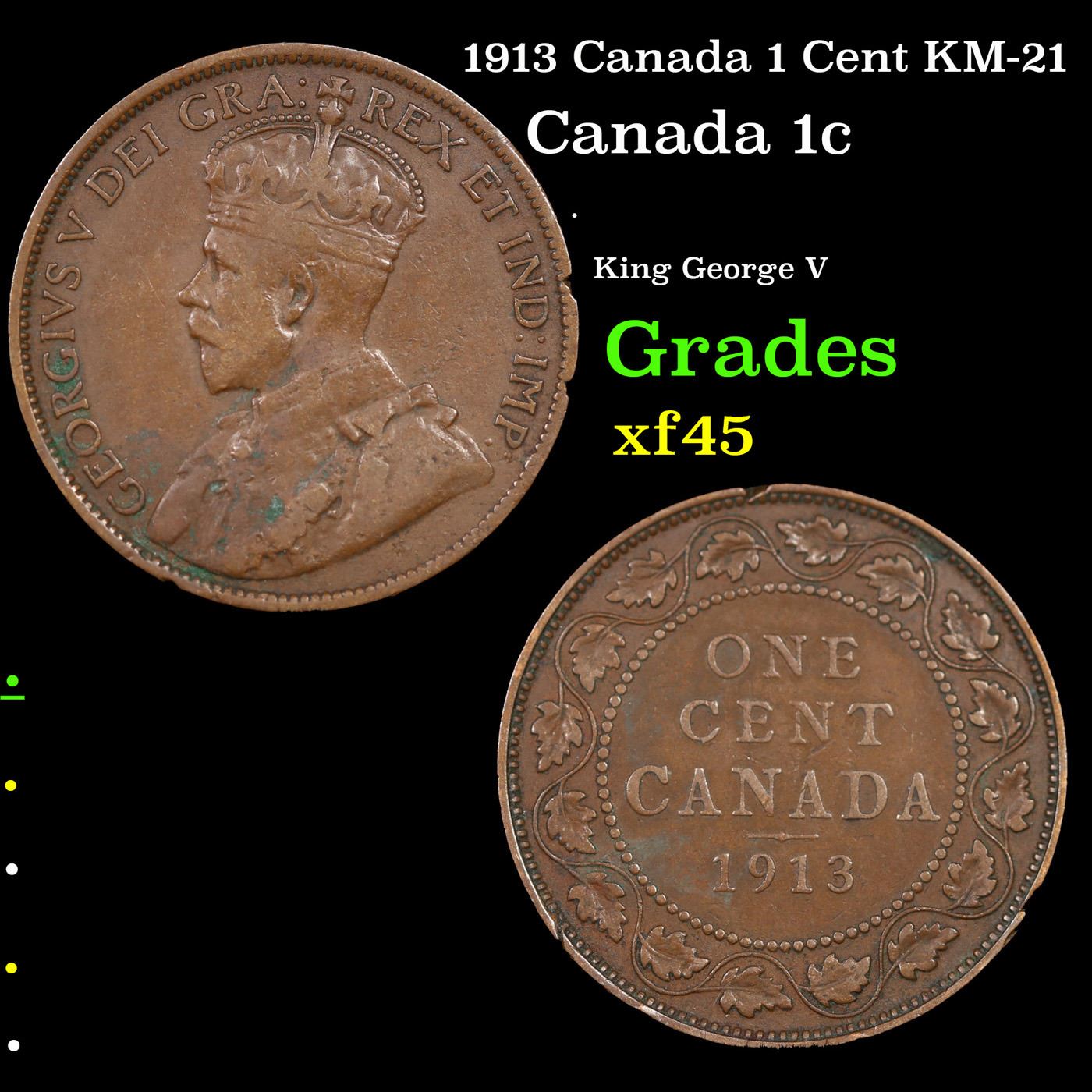 1913 Canada 1 Cent KM-21 Grades xf+
