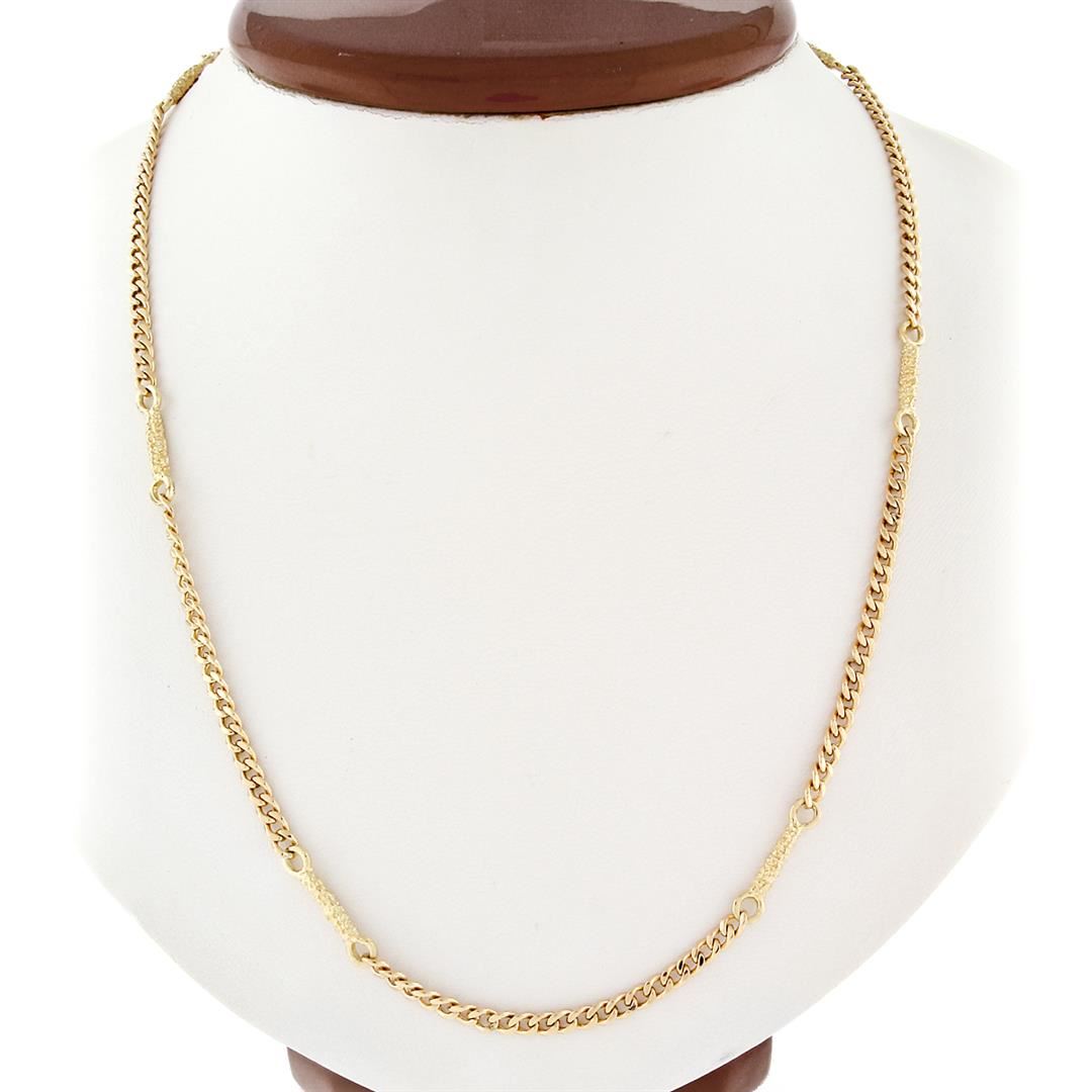 Antique 14K Gold 25" Long Curb Cuban Textured Station Bar Chain ...