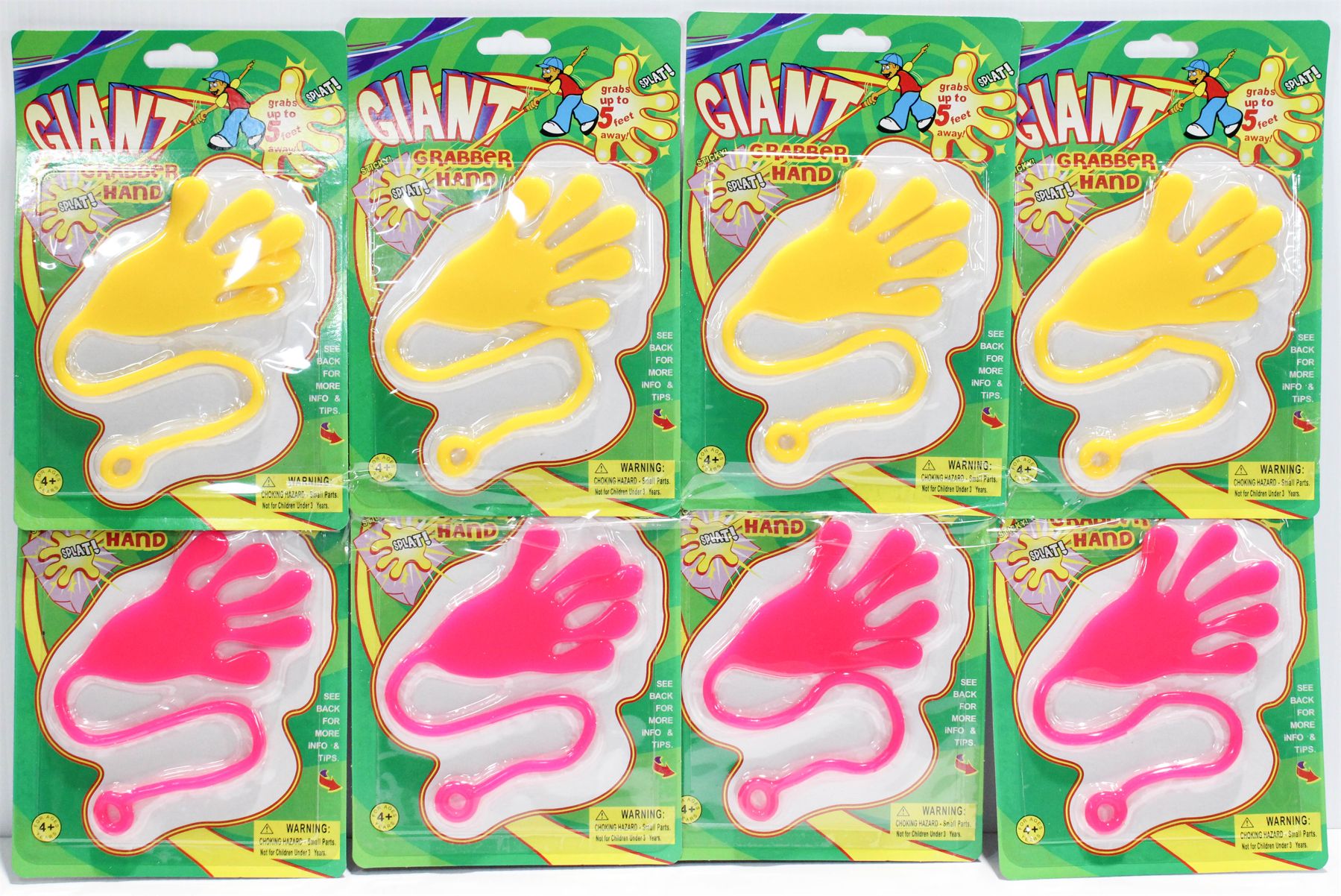 8 GIANT GRABBER HANDS NOVELTY TOY - 4 PINK, 4 YELLOW