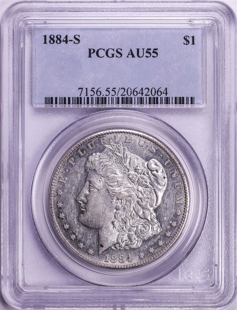 1884-S $1 Morgan Silver Dollar Coin PCGS AU55