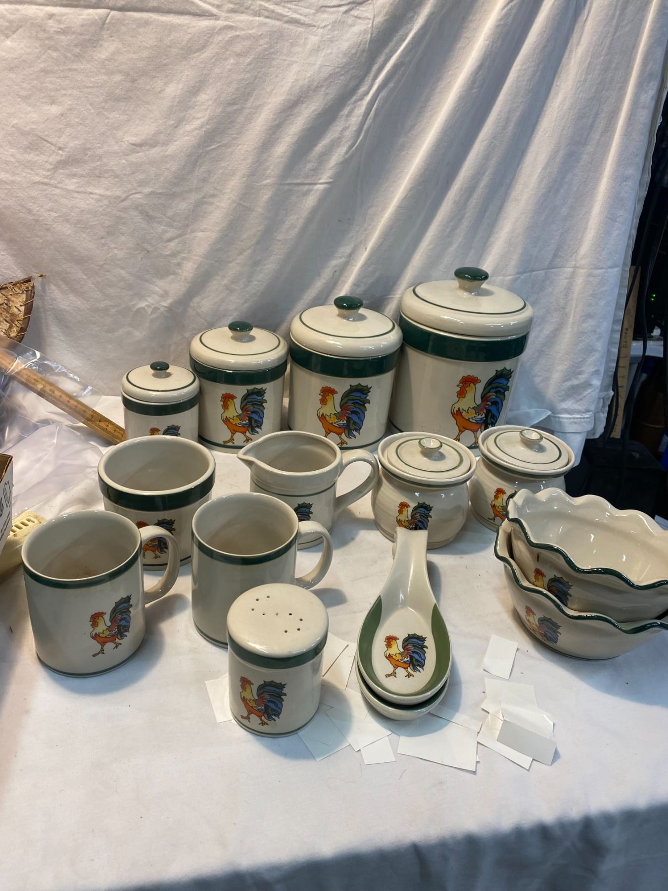 Vintage pottery canisters rooster motif