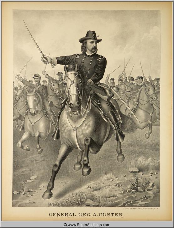 General George A. Custer On Horse In Battle Scene 1839 - 1876 ...