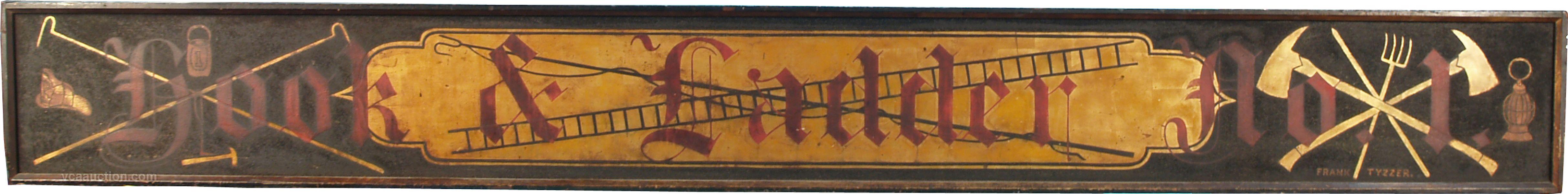 "Hook & Ladder No. 1" Wood Folk Art Trade Sign,