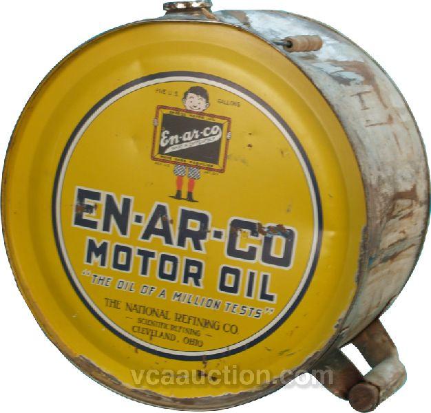Old EN-AR-CO Motor Oil 5 Gallon Metal Can,