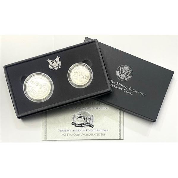 1991 Mount Rushmore Anniversary Commemorative Silver Dollar (2-Coin) Set