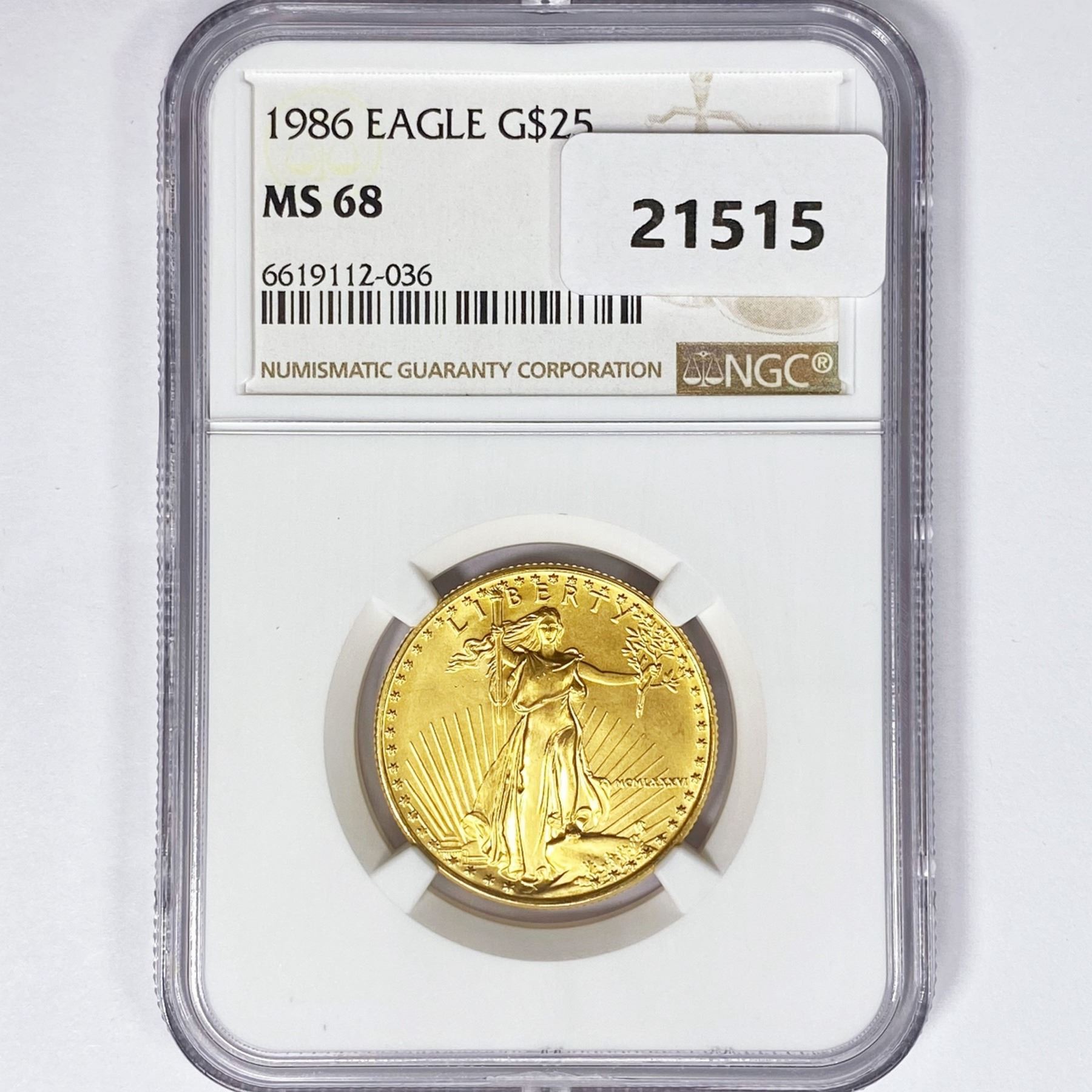 1986 .50oz Gold $25 Eagle NGC MS68