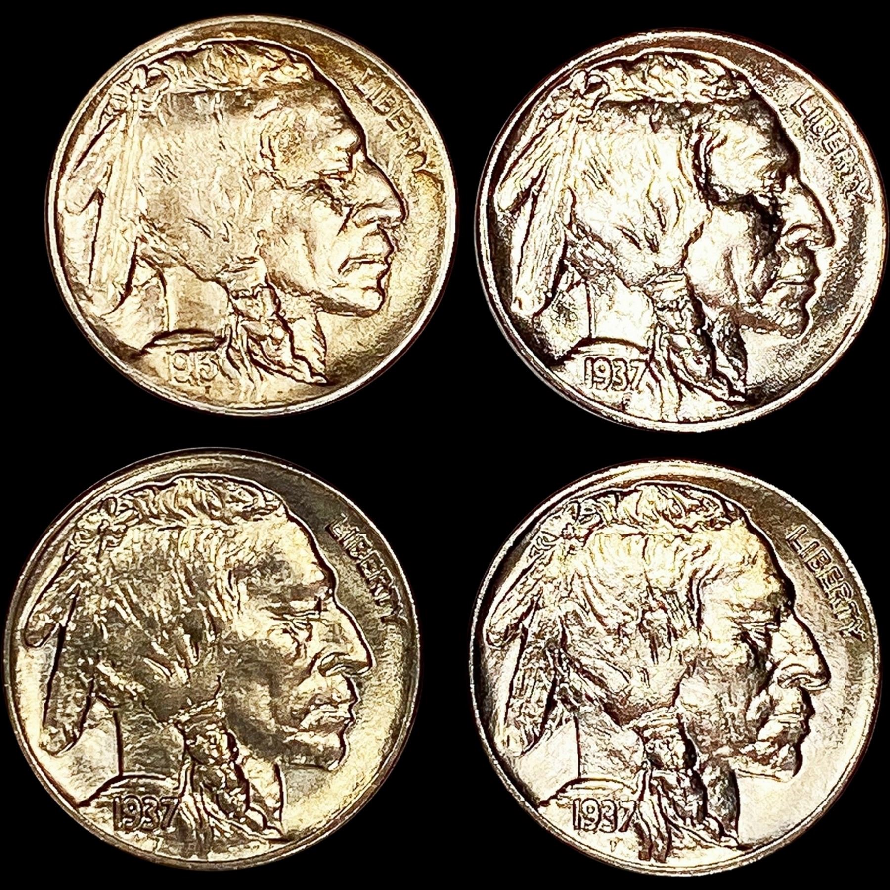 (4) Buffalo Nickels (1913, 1937, 1937-S, 1937-D)