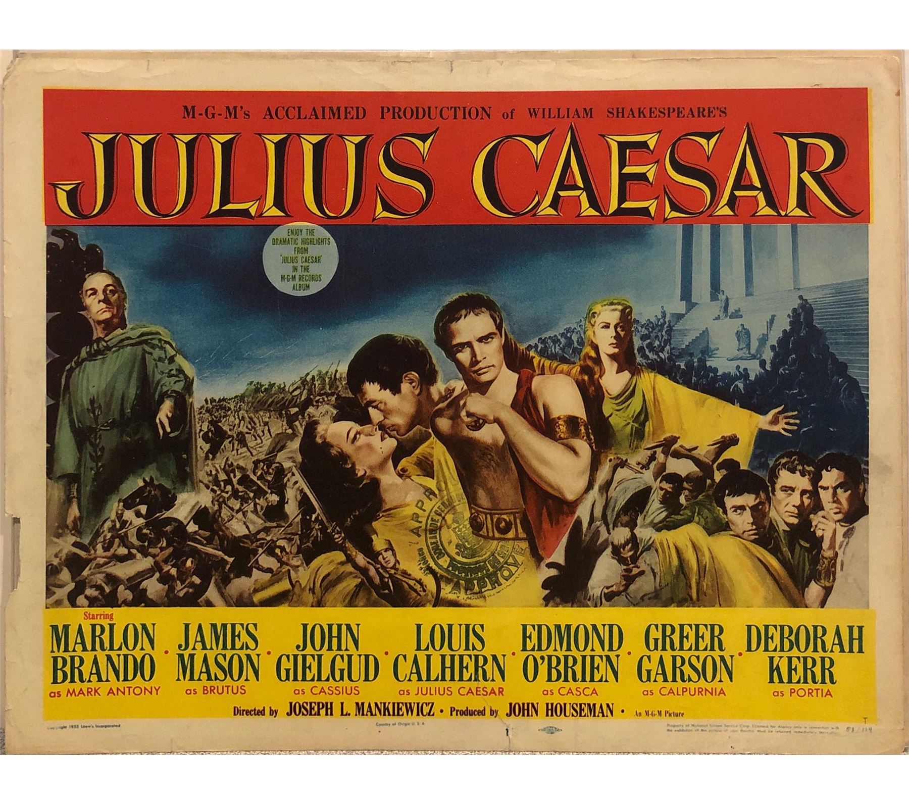 Marlon Brando Julius Caesar original 1953 vintage lobby card