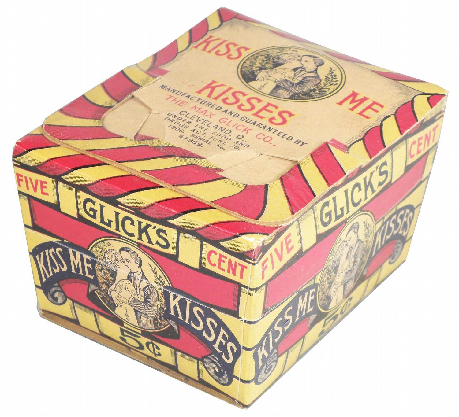 Glicks, "Kiss Me Kisses" 5 cents Candy Box