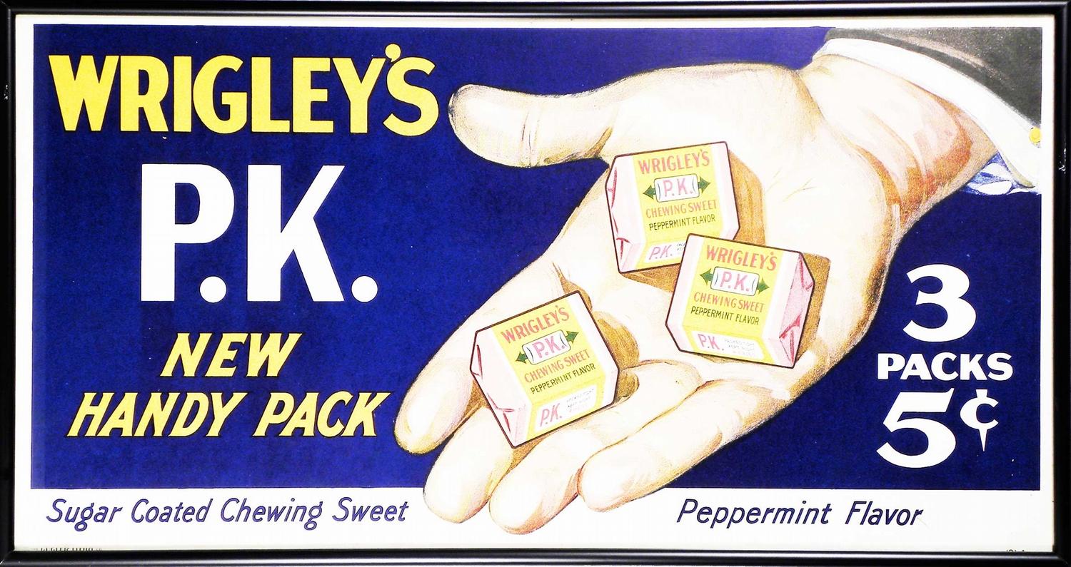 Wrigley's P. K. Handy Pack Gum Trolley Car Sign