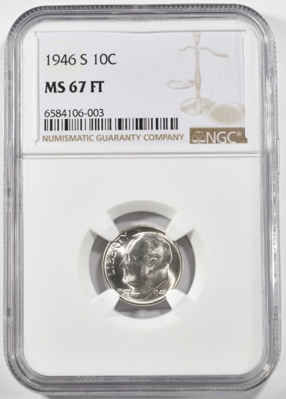 1946-S ROOSEVELT DIME NGC MS 67FT