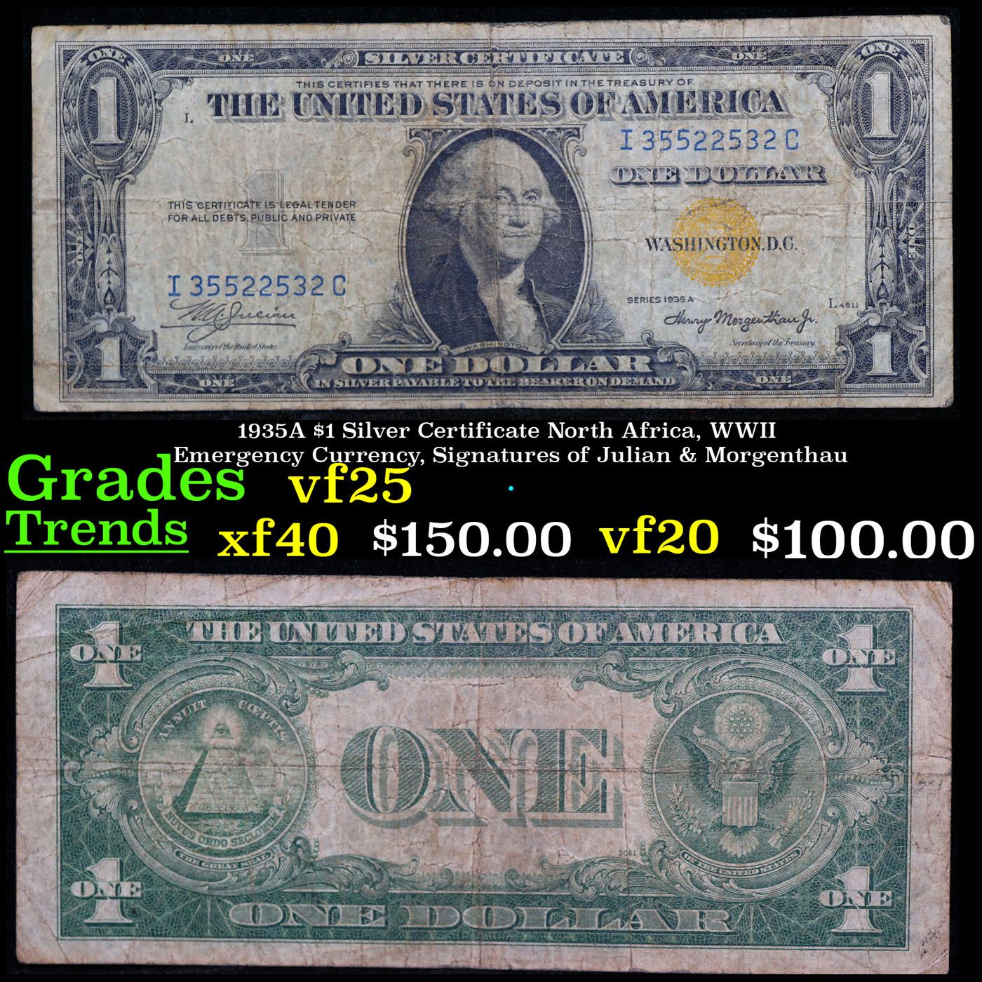1935A $1 Silver Certificate North Africa, WWII Emergency Currency ...