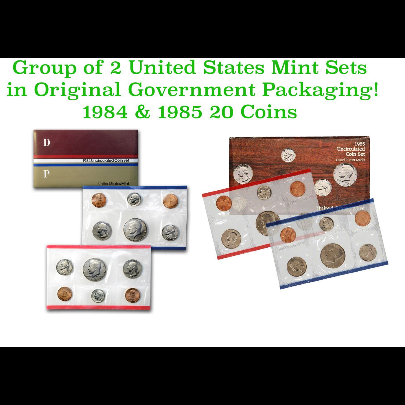 Group of 2 United States Mint Proof Sets 1984-1985 10 coins