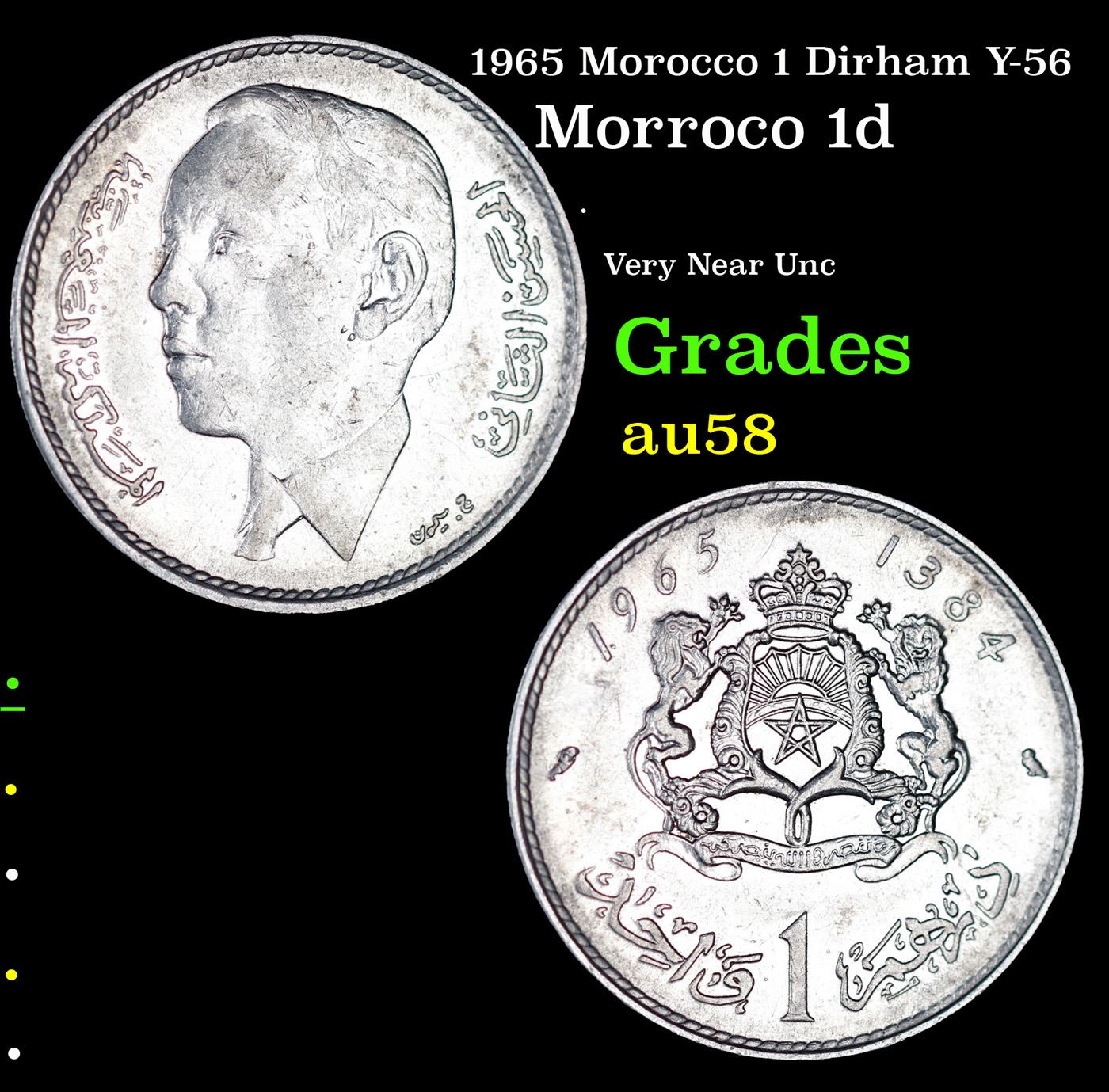 1965 Morocco 1 Dirham Y-56 Grades Choice AU/BU Slider