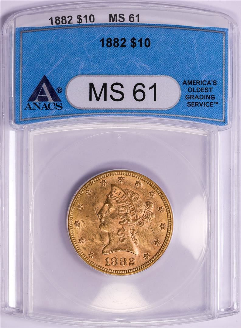 1882 $10 Liberty Head Eagle Gold Coin ANACS MS61