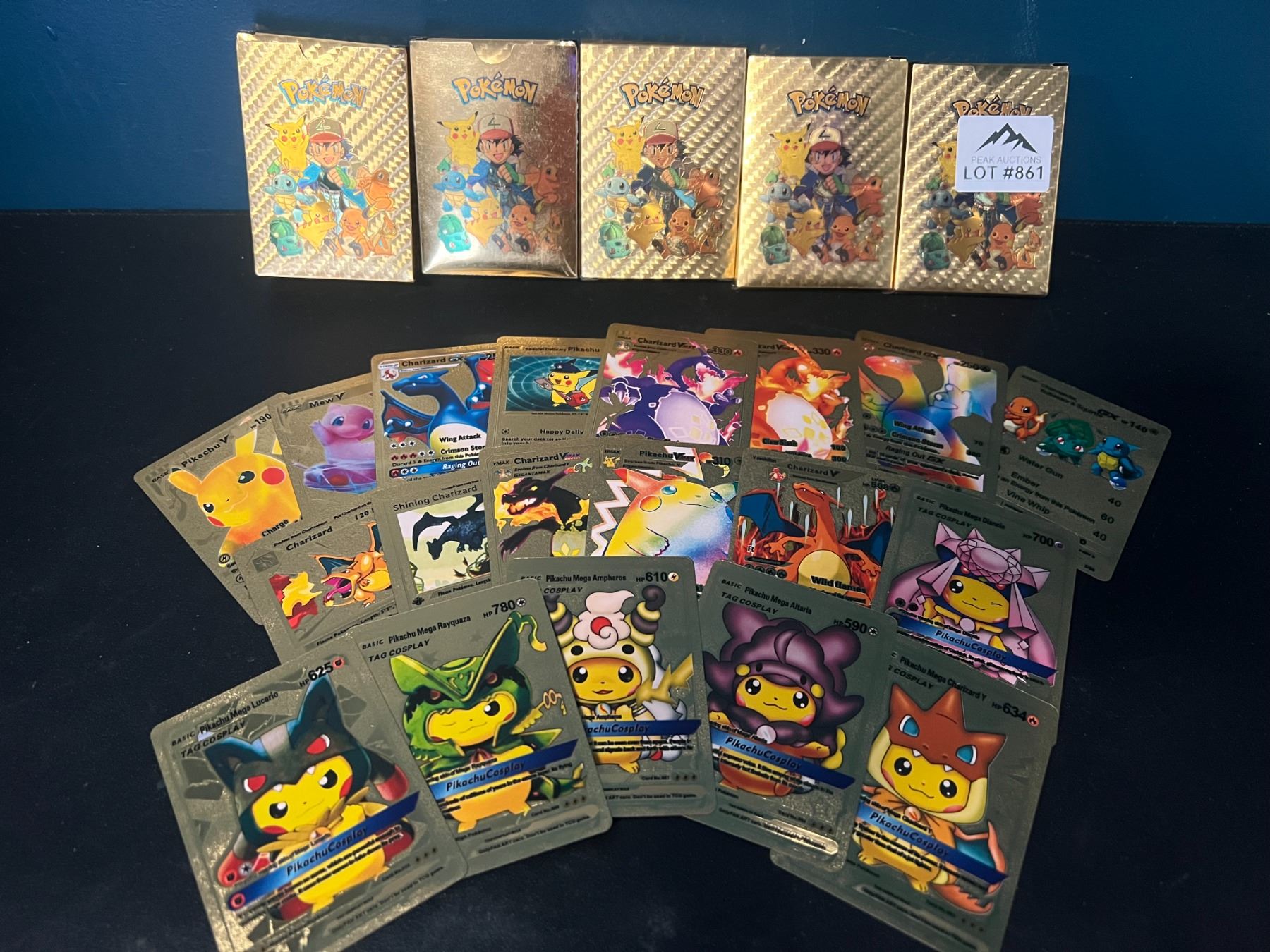 Lot of 5 Packs of Fan Art Gold Foil Pokemon Cards