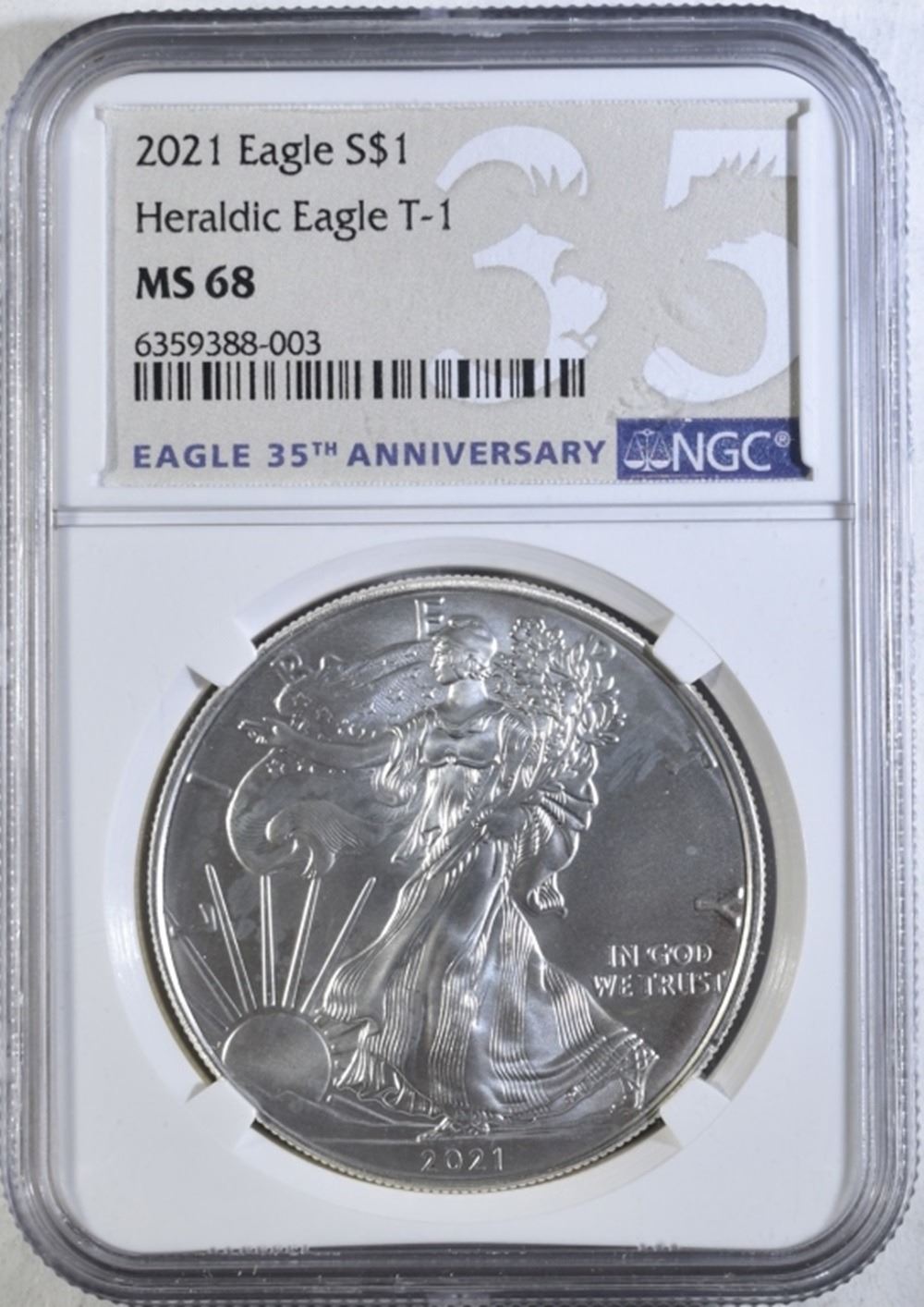 2021 AM. SIL EAGLE T-1 NGC MS68