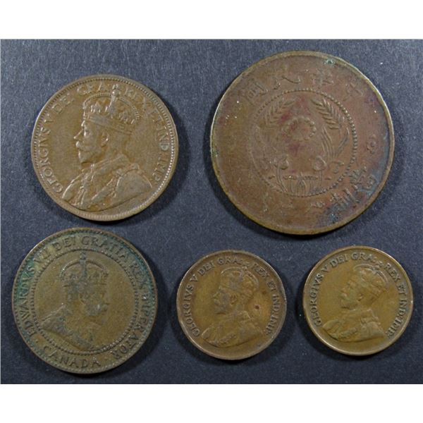 (5) early DATE FOREIGN COPPER COINS