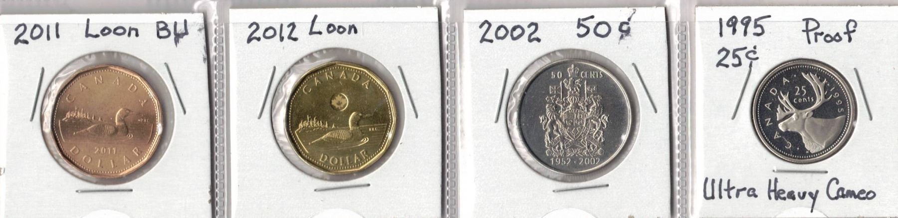 Two Loonies, 50 cent, quarter
