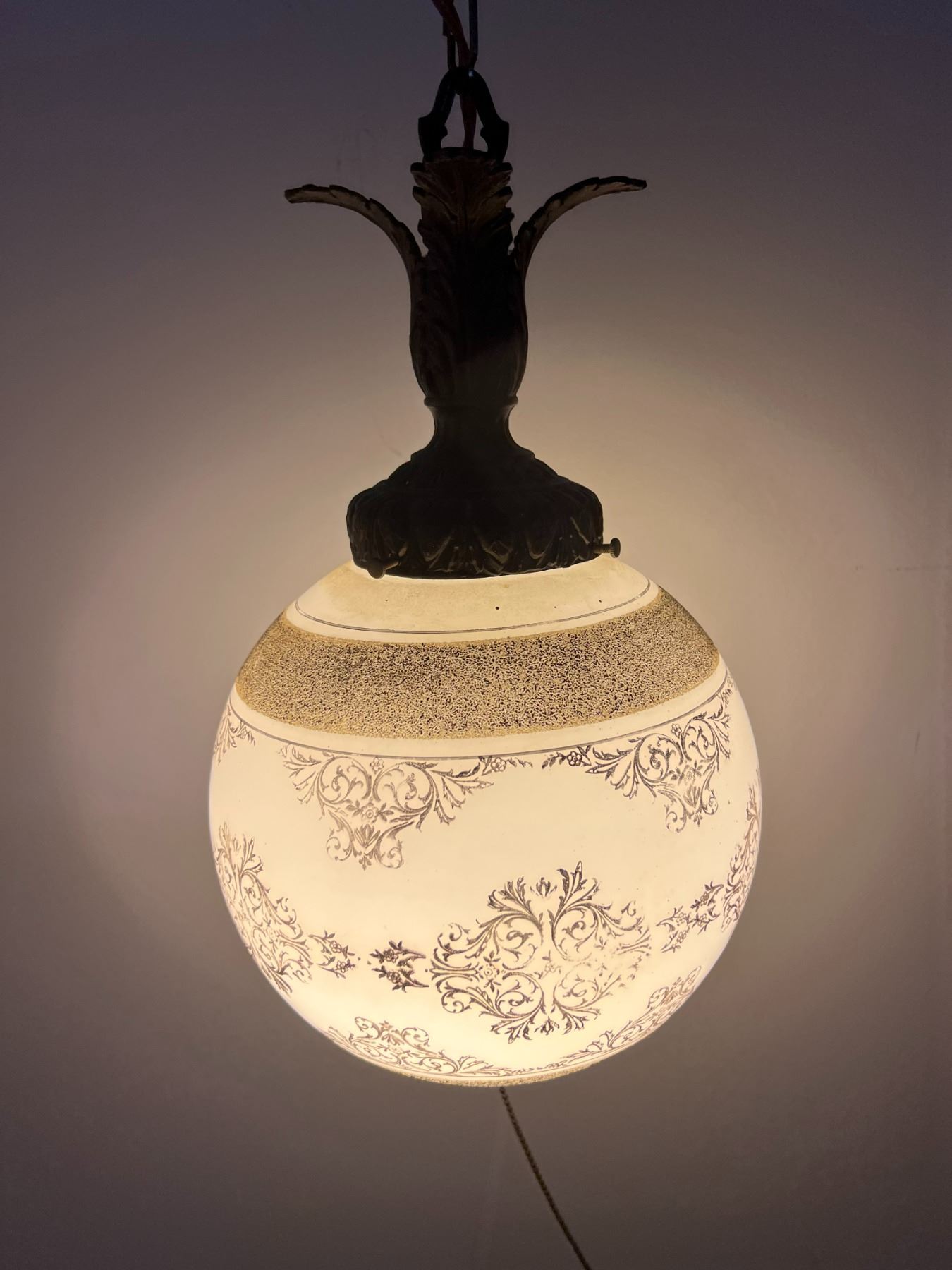 Vintage Glass / Metal Swag Hanging Lamp - Works (see photos)