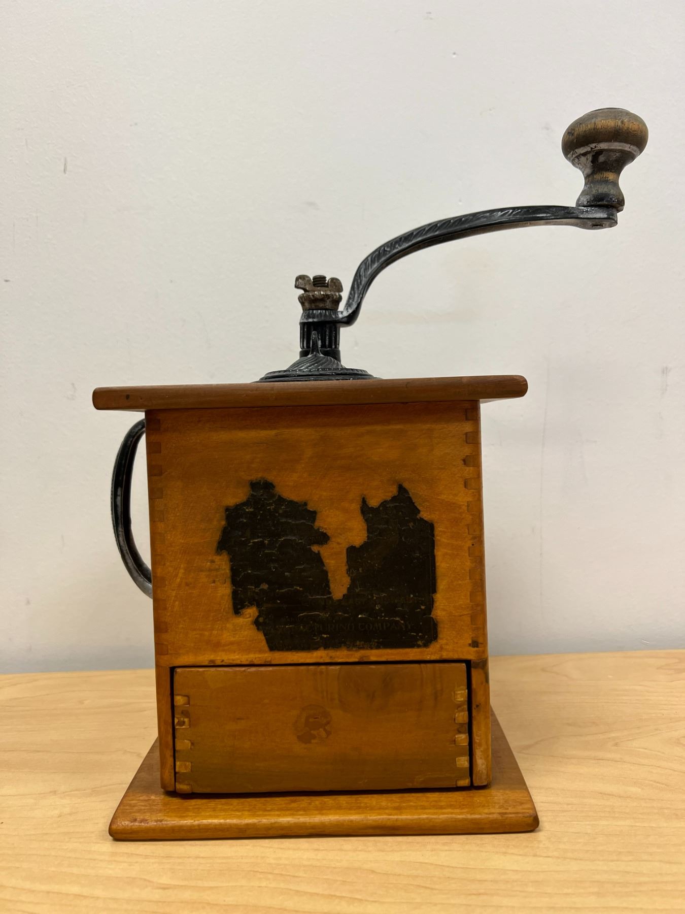 Vintage Wooden Hand Crank Coffee Grinder (approx: 7" wide; 12" tall ...