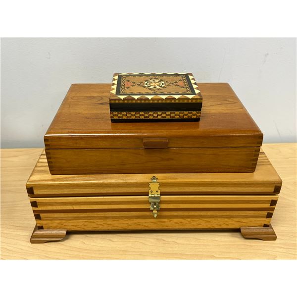 3 Decorative Wooden Storage Boxes (largest approx: 14.75x10.75" & 4.25"T)