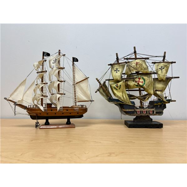 2 Wooden Decorative Nautical Pirate Ships Boats (larger approx: 13"W 13"T)