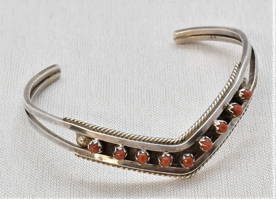 Zuni Sterling Coral Cuff Bracelet by Lowsayatee