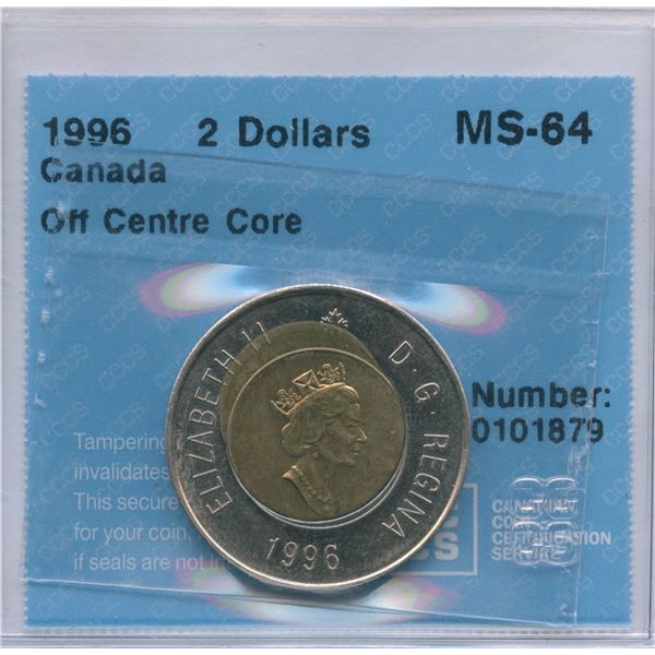 1996 Canada Toonie Error - Off Centre Core 1996 Canada Toonie Error - Off Centre Core