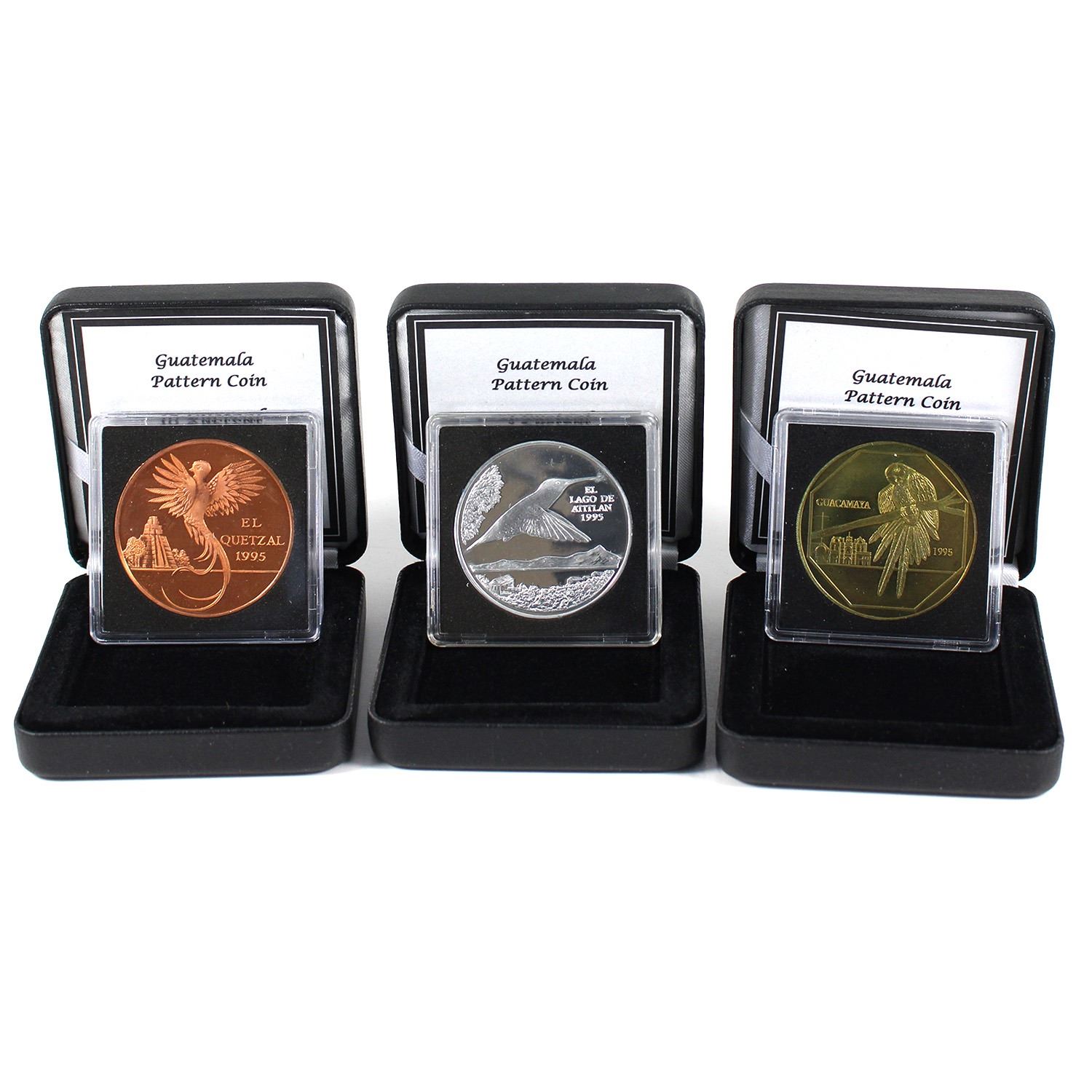 Scarce! Guatemala 1995 Quetzal Pattern Coins. Mintage Only 75 Each! 3pcs.