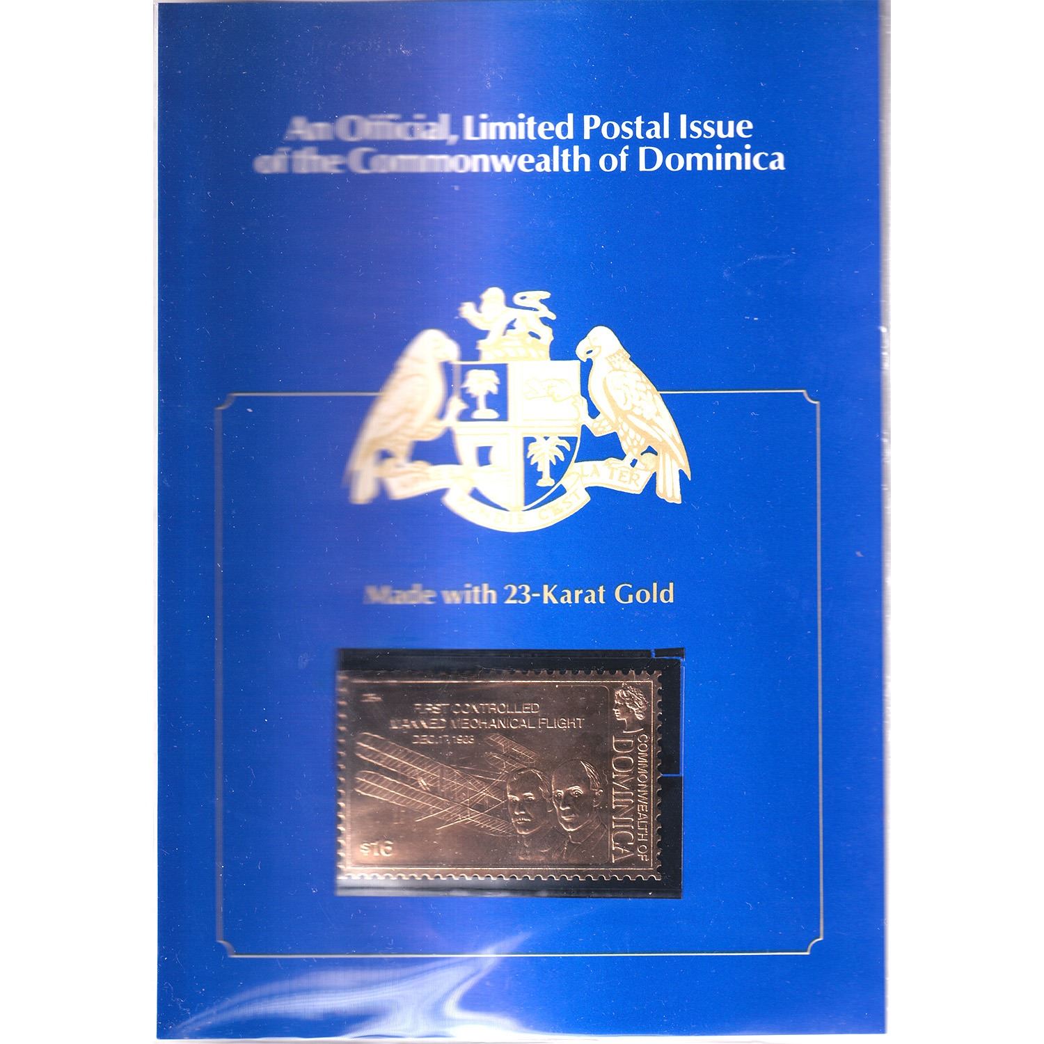 Dominica 1976 $16 Gold Postage Stamp Issue-Great Firsts in Aviation. 7x ...