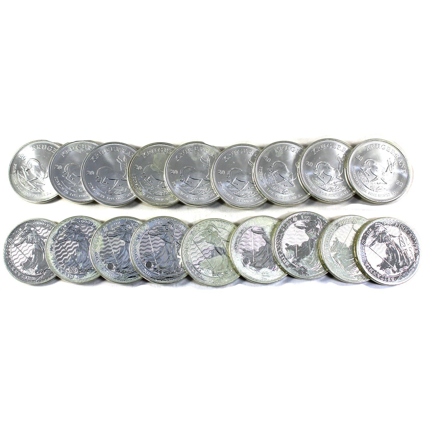 9x 2022 GB Britannia's & 9x 2022 S. Africa Krugerrand 1oz Fine Silver ...