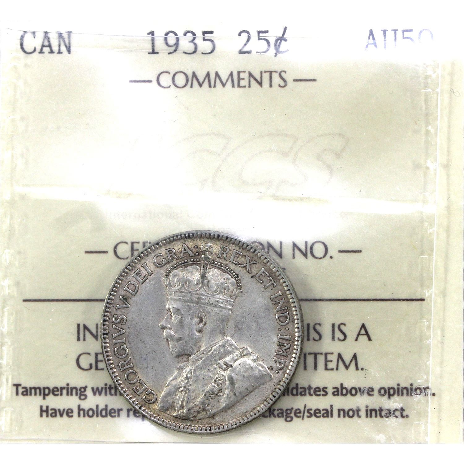 25-cent 1935 ICCS AU50