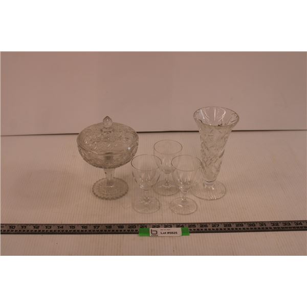 Etched Crystal Vase 3 Desert Glasses And Candy Dish Bodnarus