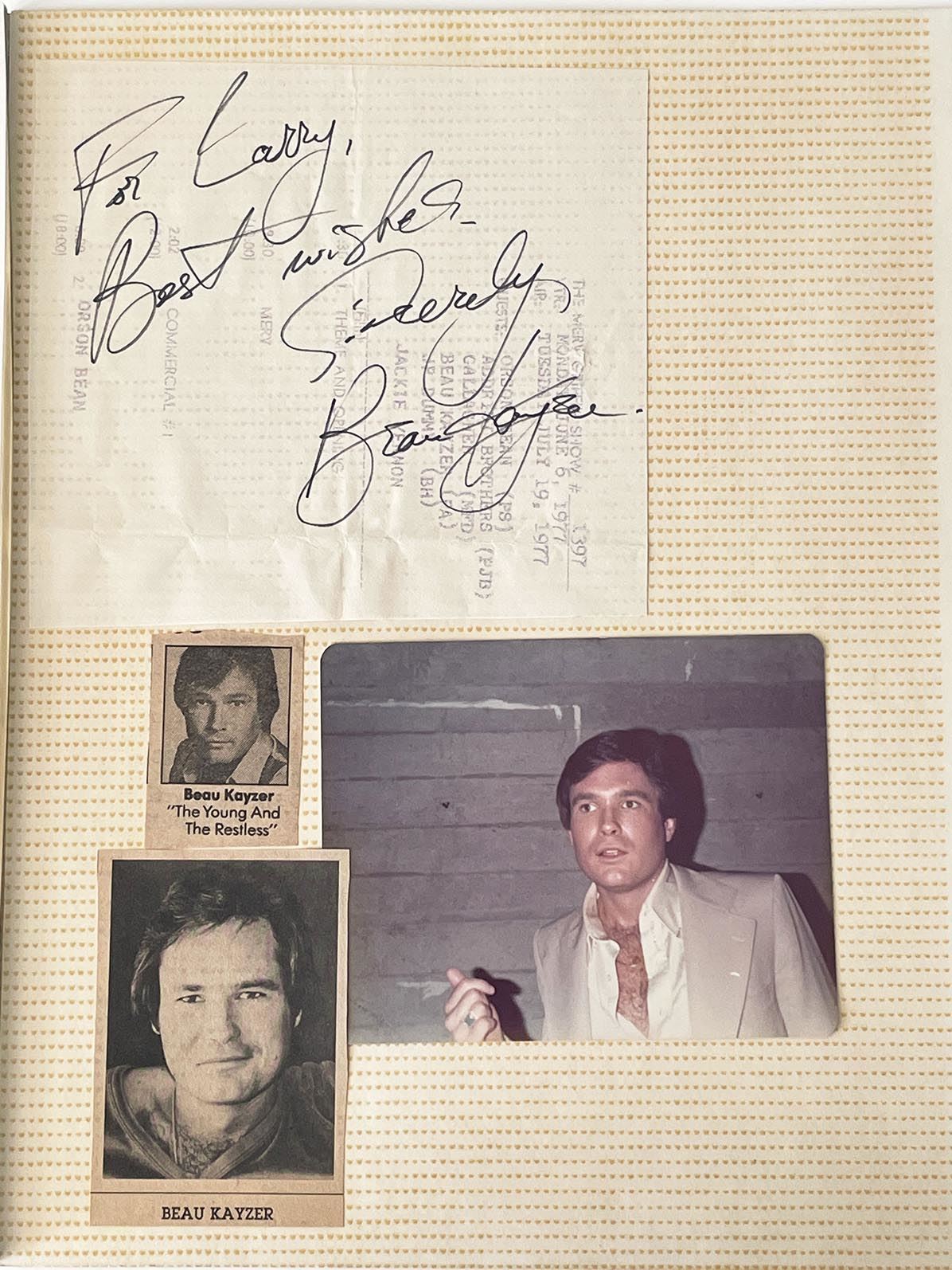 The Young and the Restless Beau Kazer original signature and photos