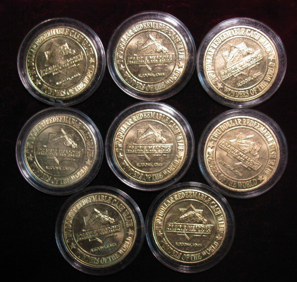 936. (8) Prairie Meadows Gaming Tokens, 7-Wonders of the World.