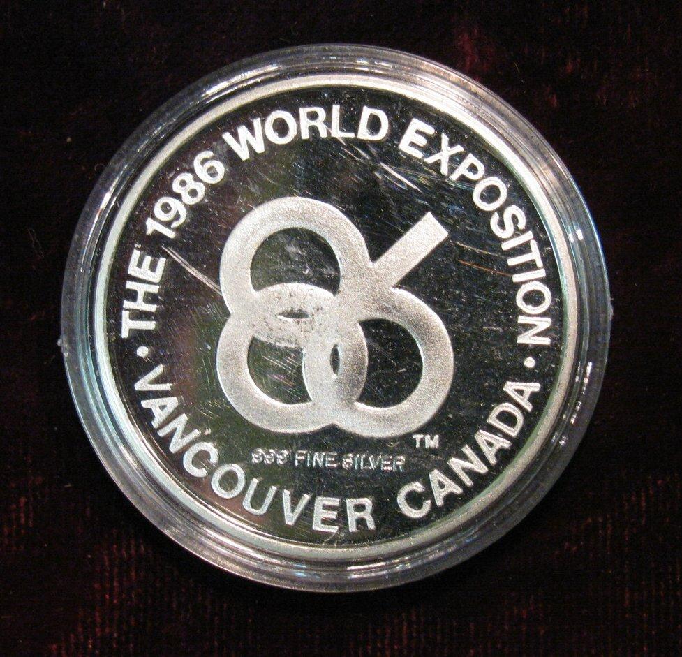 994. 1986 World Expo. Vancouver Canada .999 Silver Proof Medal.
