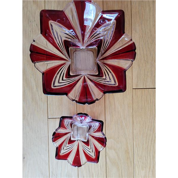 Fifth Avenue Soga Crystal Cut Glass Bowls Ruby Red 8x 8 And 5x 5