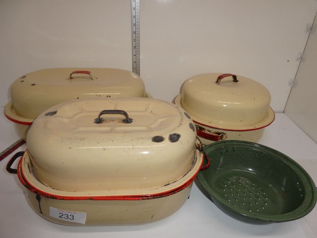 vintage enamel roasting pans