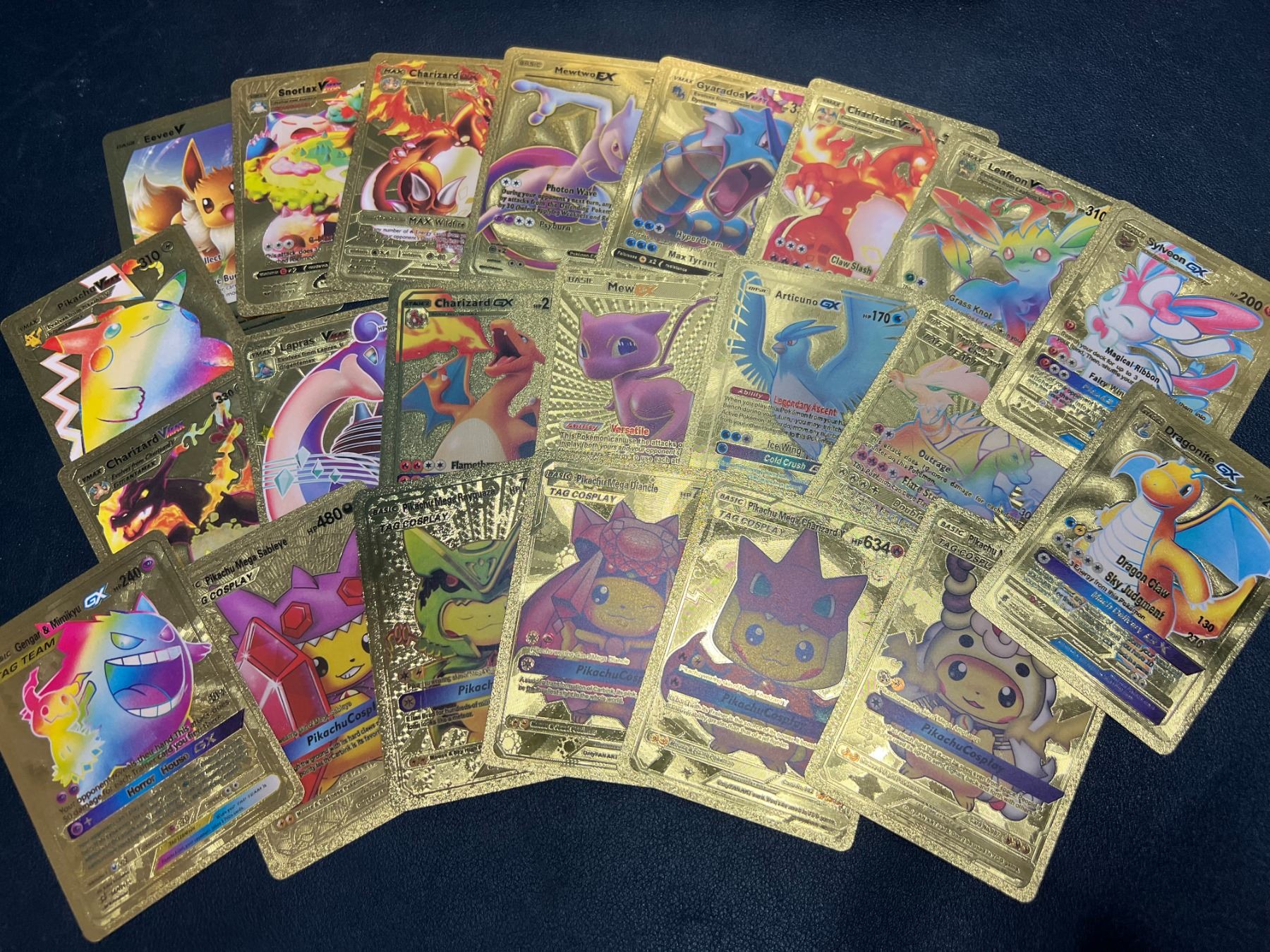 Lot of 4 Packs of Fan Art Gold Foil Pokemon Cards