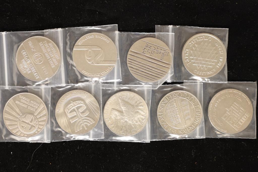 9 ISRAEL METAL TOKENS FROM THE 1970'S AND 1980'S