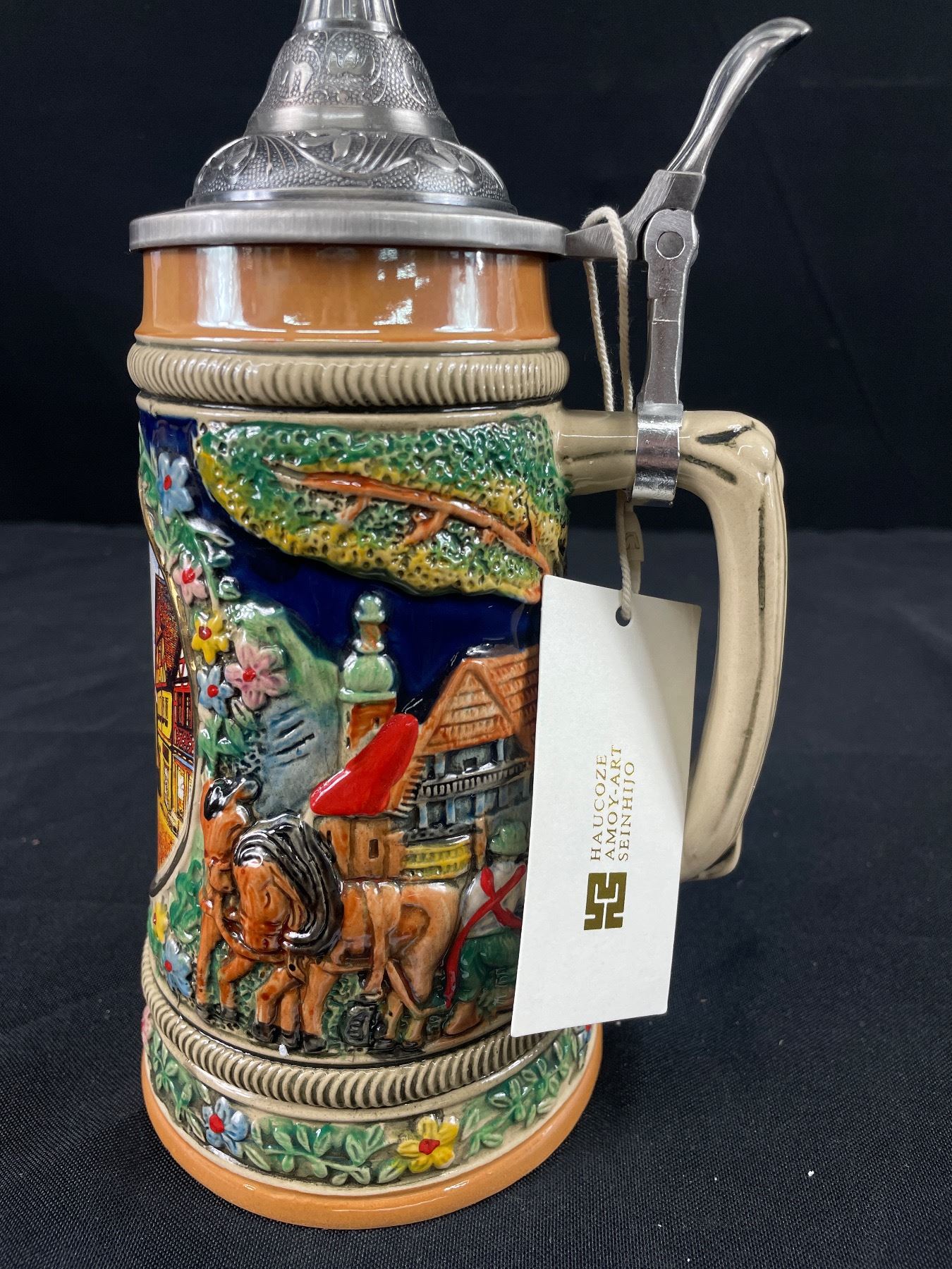 Unusual Haucoze Amoy-Art Seinhido Tankard w/Pewter Lid