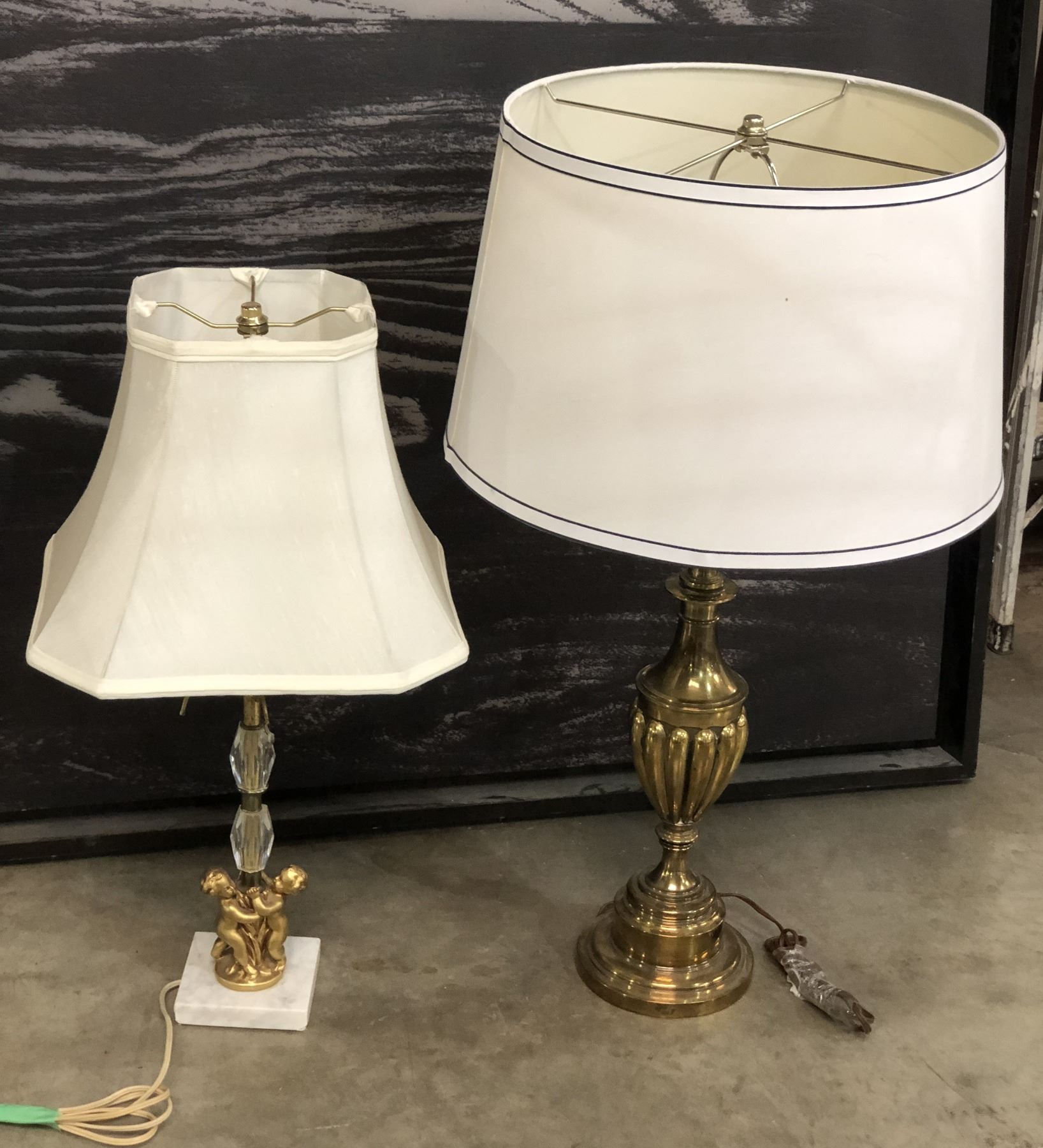Group of 2 assorted vintage table lamps - includes heavy brass table ...