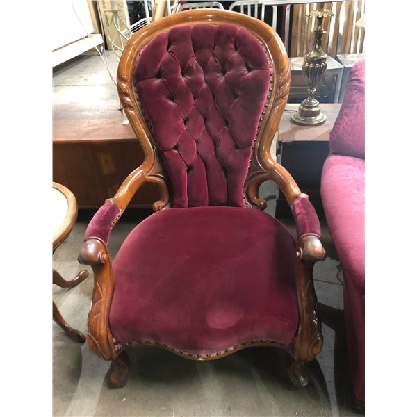 Vintage velvet maroon tufted armchair