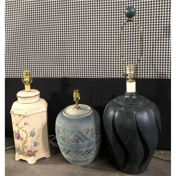 Group of 3 assorted vintage table lamps (missing shades)