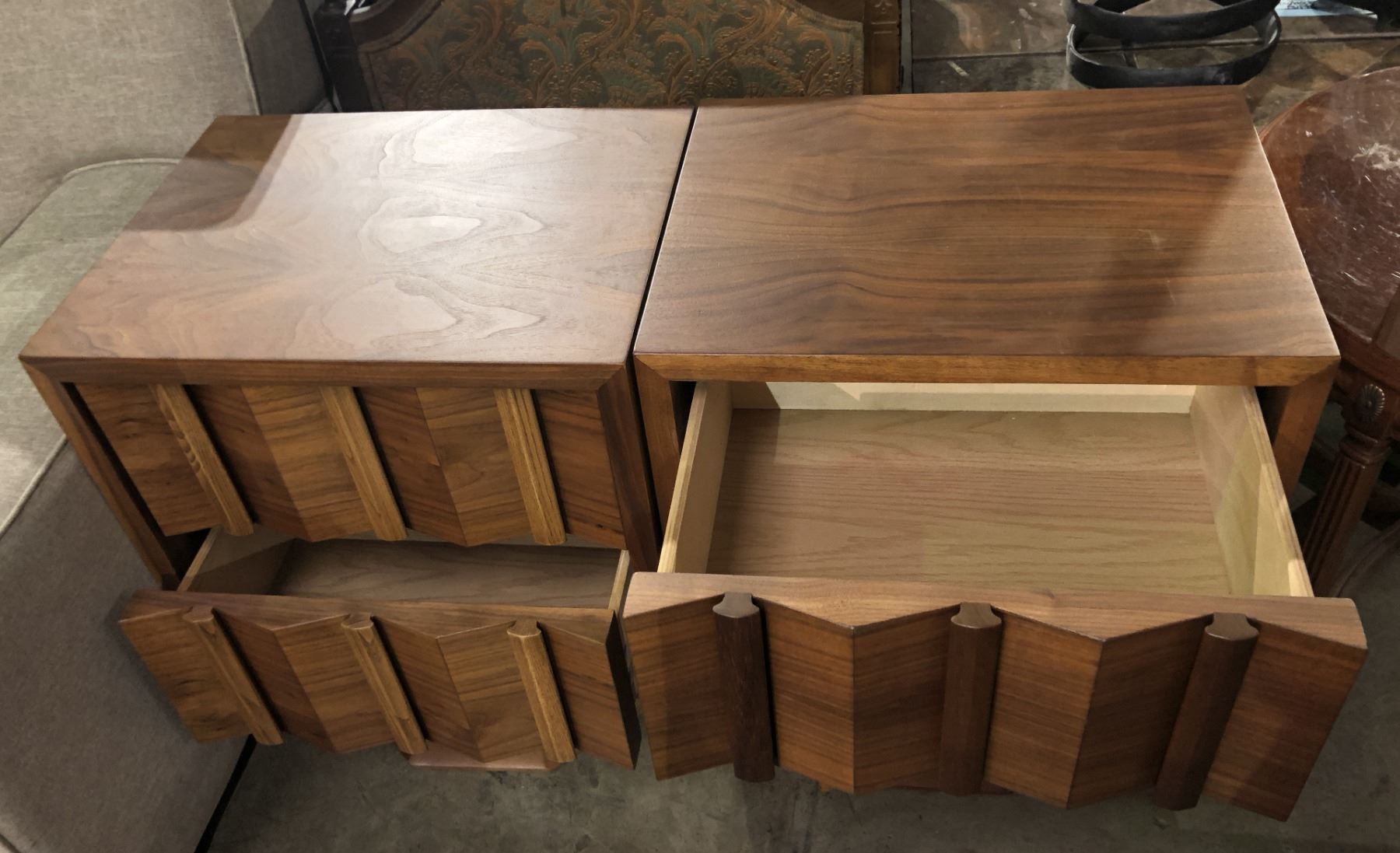 Set of 2 Mid-Century 2 drawer side tables (approx. 21"x 17"x 25" each)